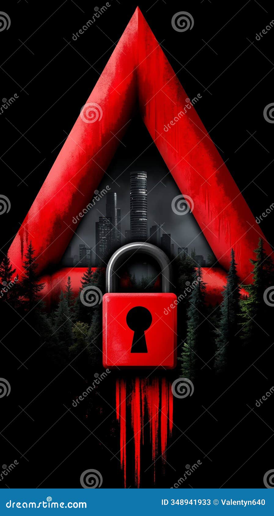 A Red Triangle with a Padlock in the Middle of it Stock Image - Image ...