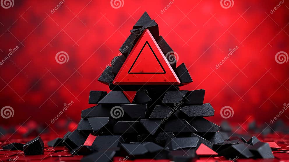 A Red Triangle on Top of a Pile of Black Pieces of Paper Stock ...