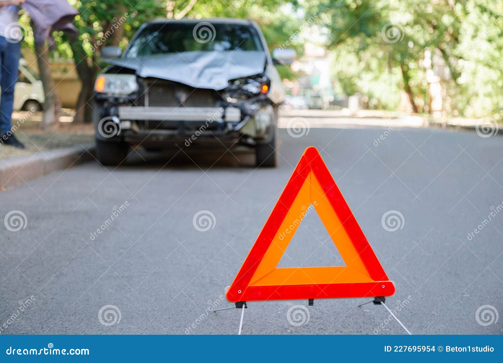 Red Triangle Warning Sign of Car Accident on Road. Triangle in Front of ...