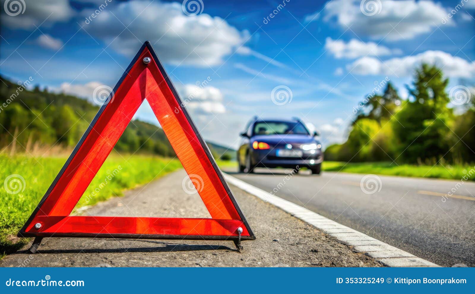 Red Triangle Warning Sign on Roadside after a Car Accident a Safety ...