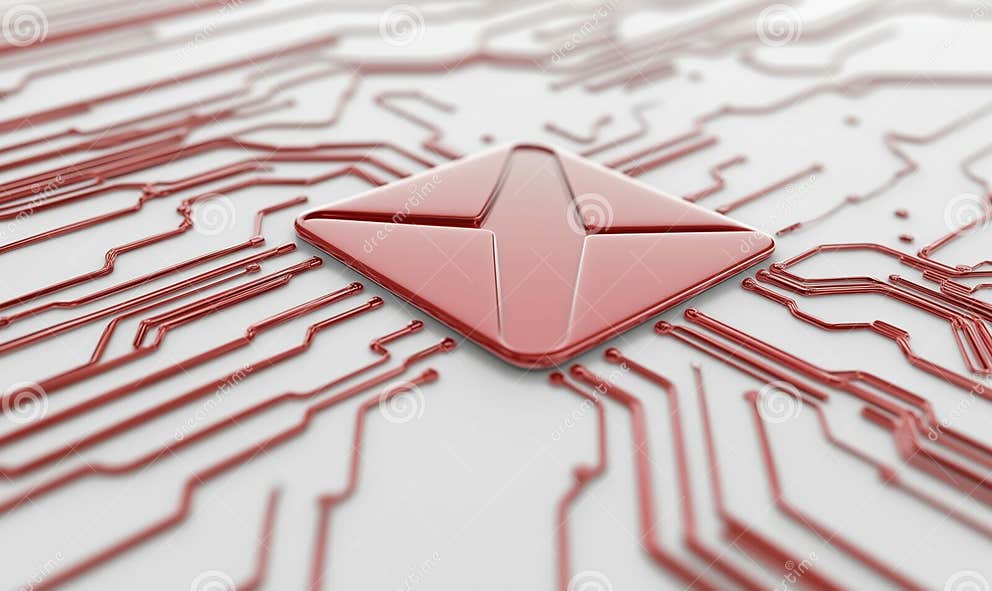 Red Triangular Symbol on Circuit Board, Intricate Design, Modern ...