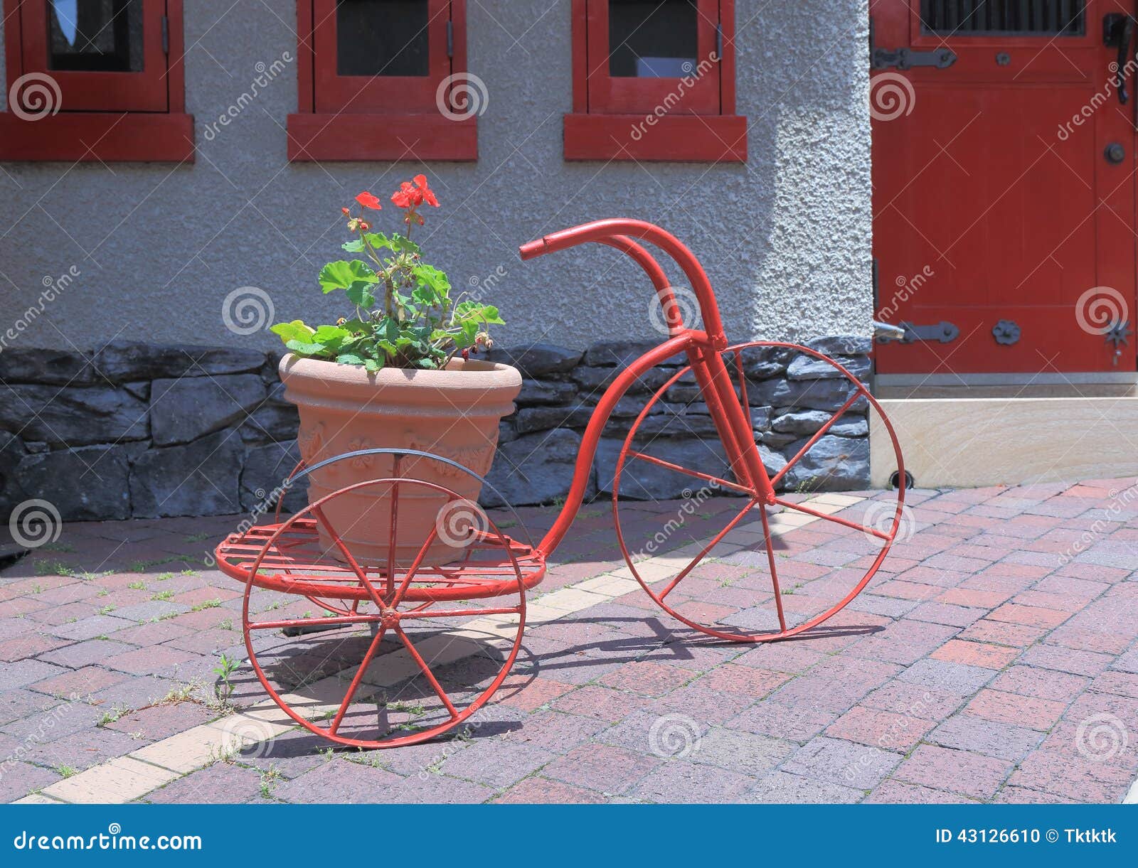 Red Tricycle with Flower Pot Stock Photo - Image of destination, travel ...