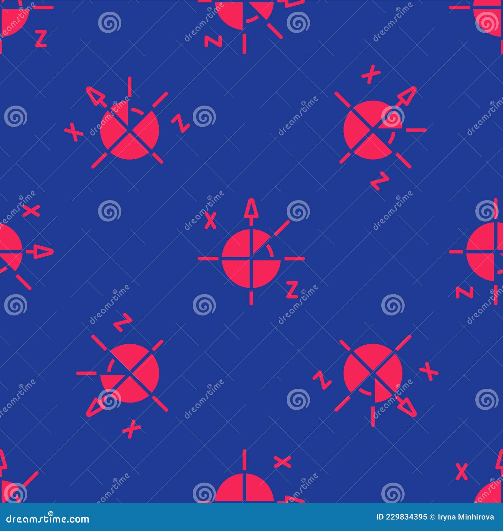 Red Trigonometric Circle Icon Isolated Seamless Pattern on Blue ...