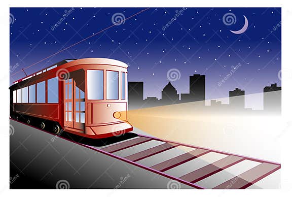 Red Trolley stock vector. Illustration of dusk, stars, tracks - 318751