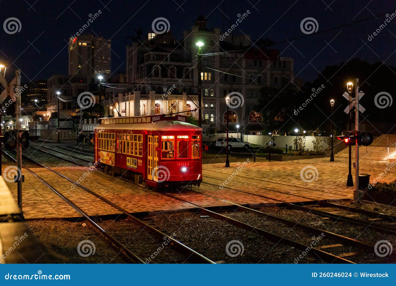 Red Trolley in New Orleans Near the River Walk of New Orleans Editorial ...