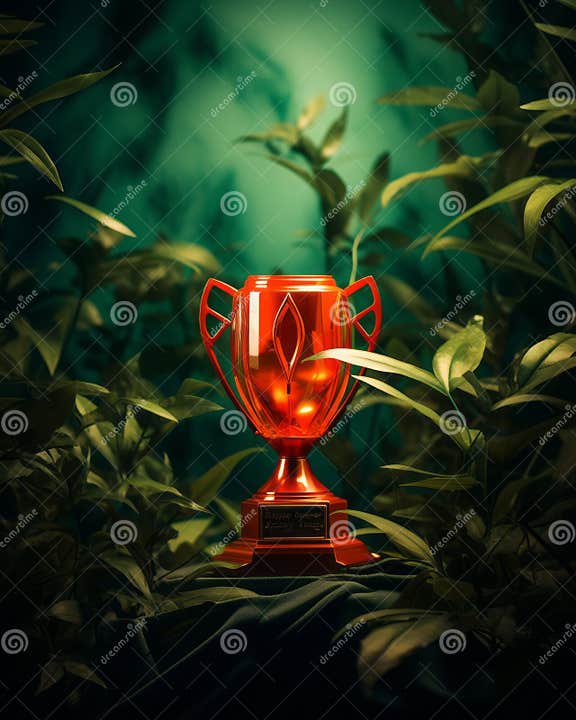 A Red Trophy Sits in the Middle of Some Plants Stock Illustration ...