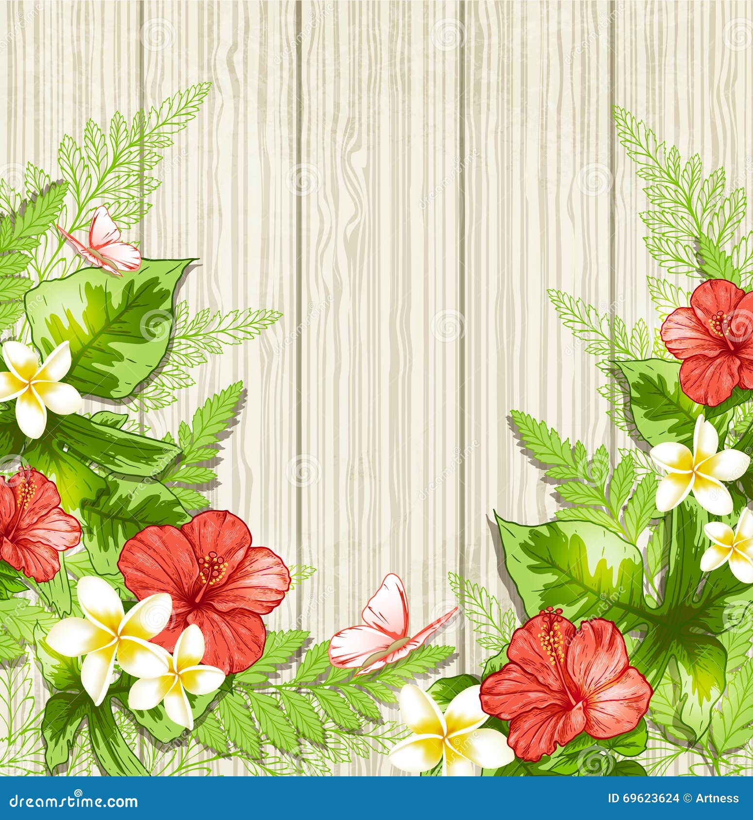 Red Tropical Flowers and Leaves Stock Vector - Illustration of ...