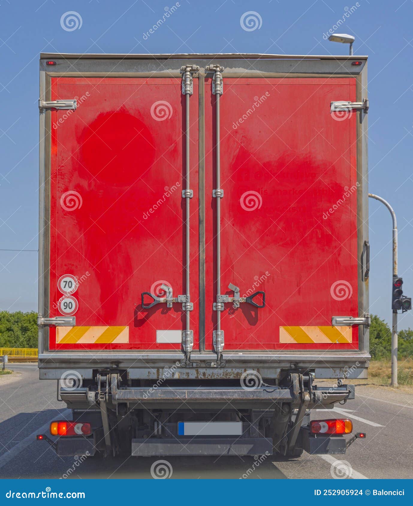 Red Truck Doors stock photo. Image of stickers, trailer - 252905924