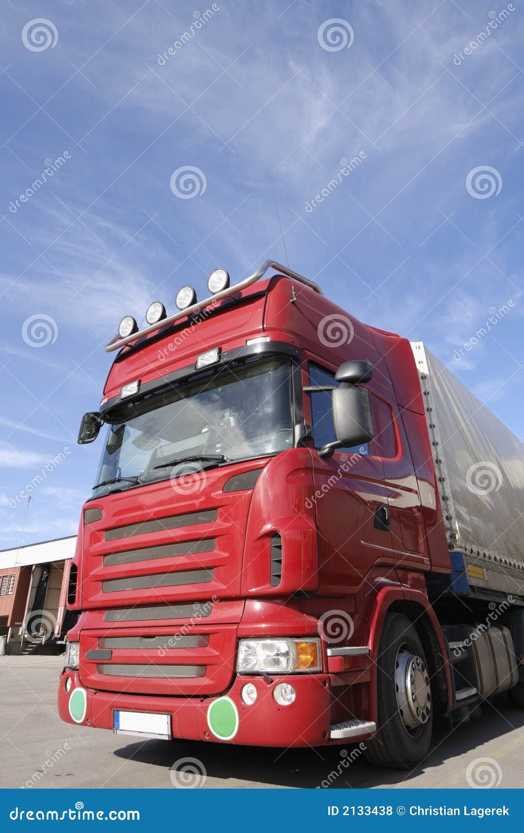 Red truck in loading dock stock photo. Image of cargo - 2133438