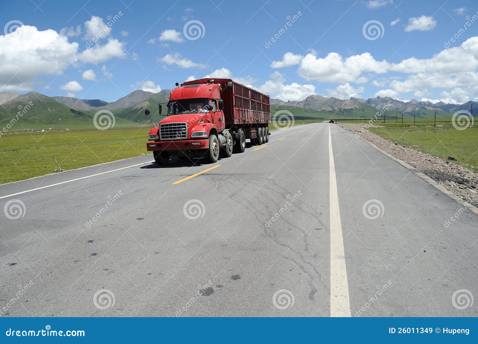Red truck on the road stock image. Image of away, freedom - 26011349