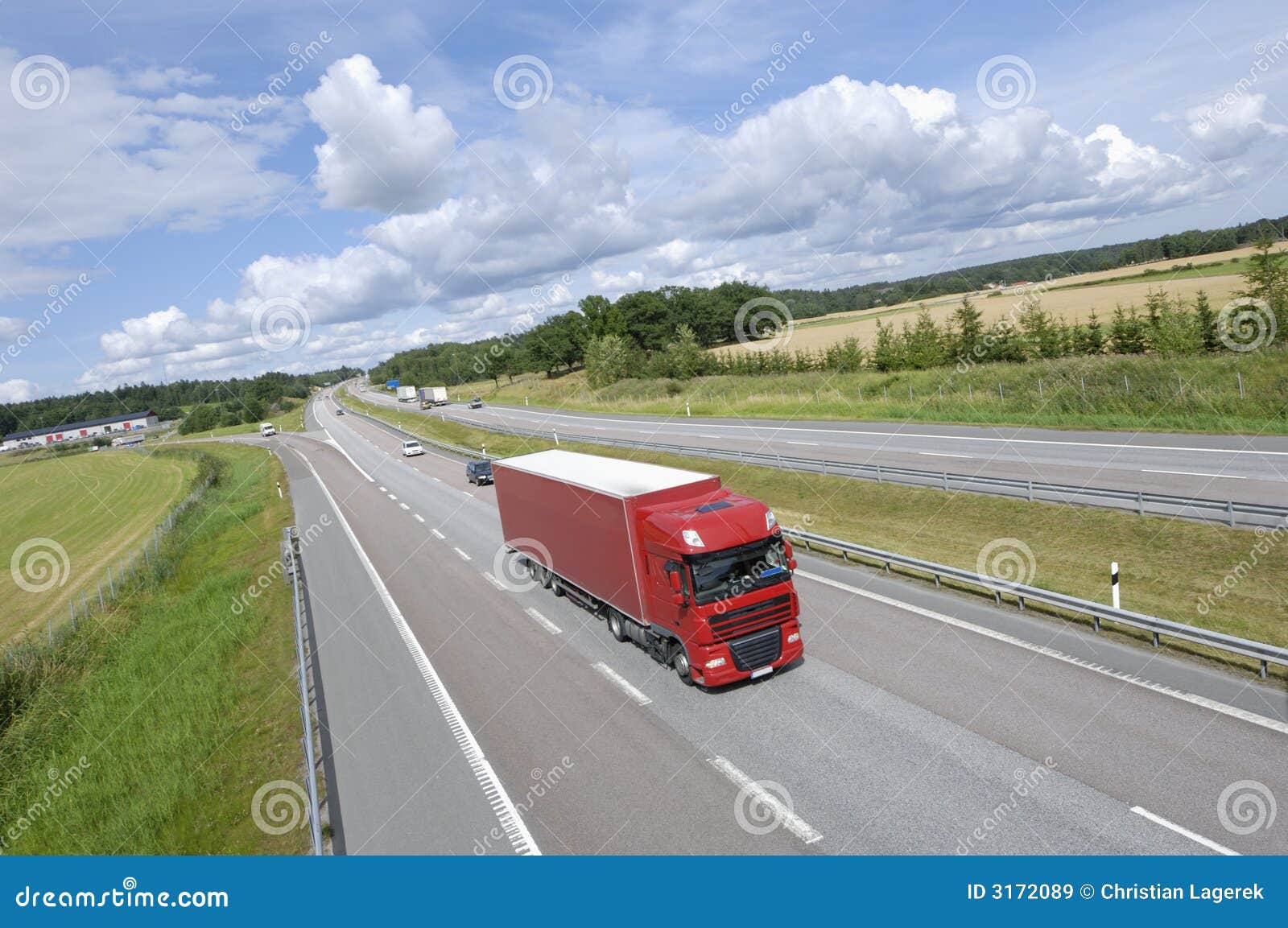 Red Truck Speeding on Freeway Stock Image - Image of highway, delivery ...