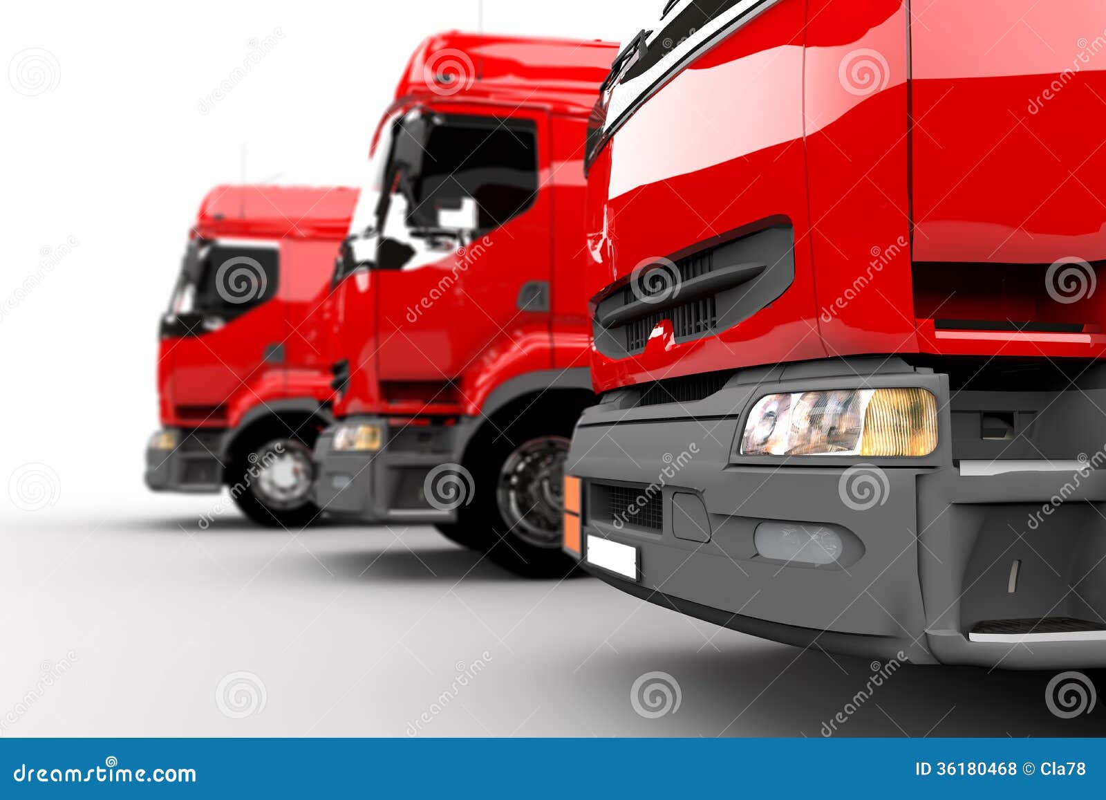 Row of Three Bright Red Trucks Stock Illustration - Illustration of ...