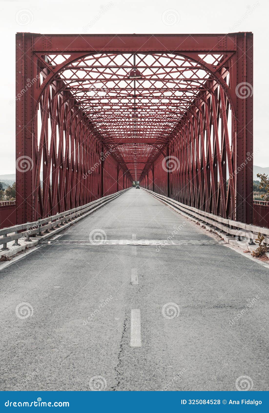 Red Truss Bridge Over a Road, Supported by Metal Girders Stock Photo ...
