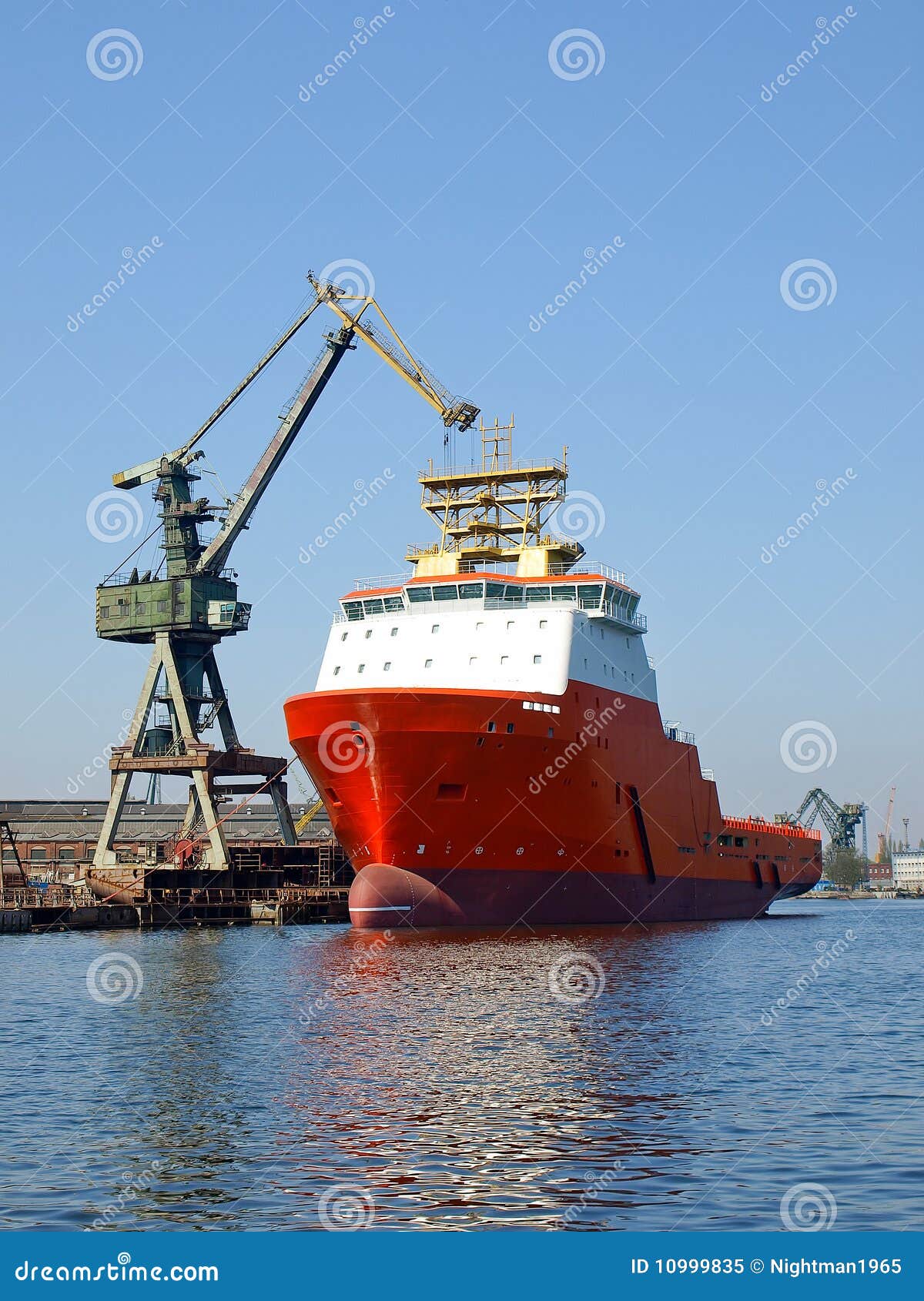 Red tug in shipyard stock image. Image of business, navigate - 10999835
