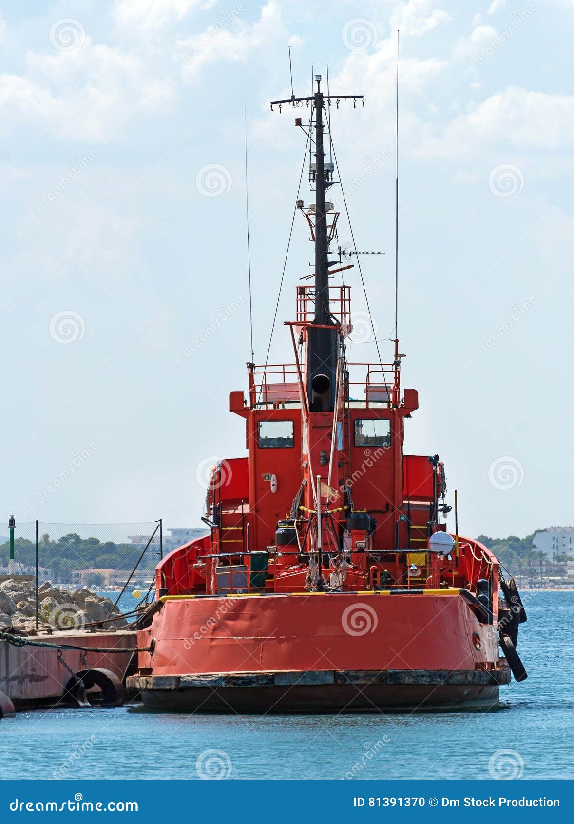 Red tugboat. stock photo. Image of port, moored, harbor - 81391370