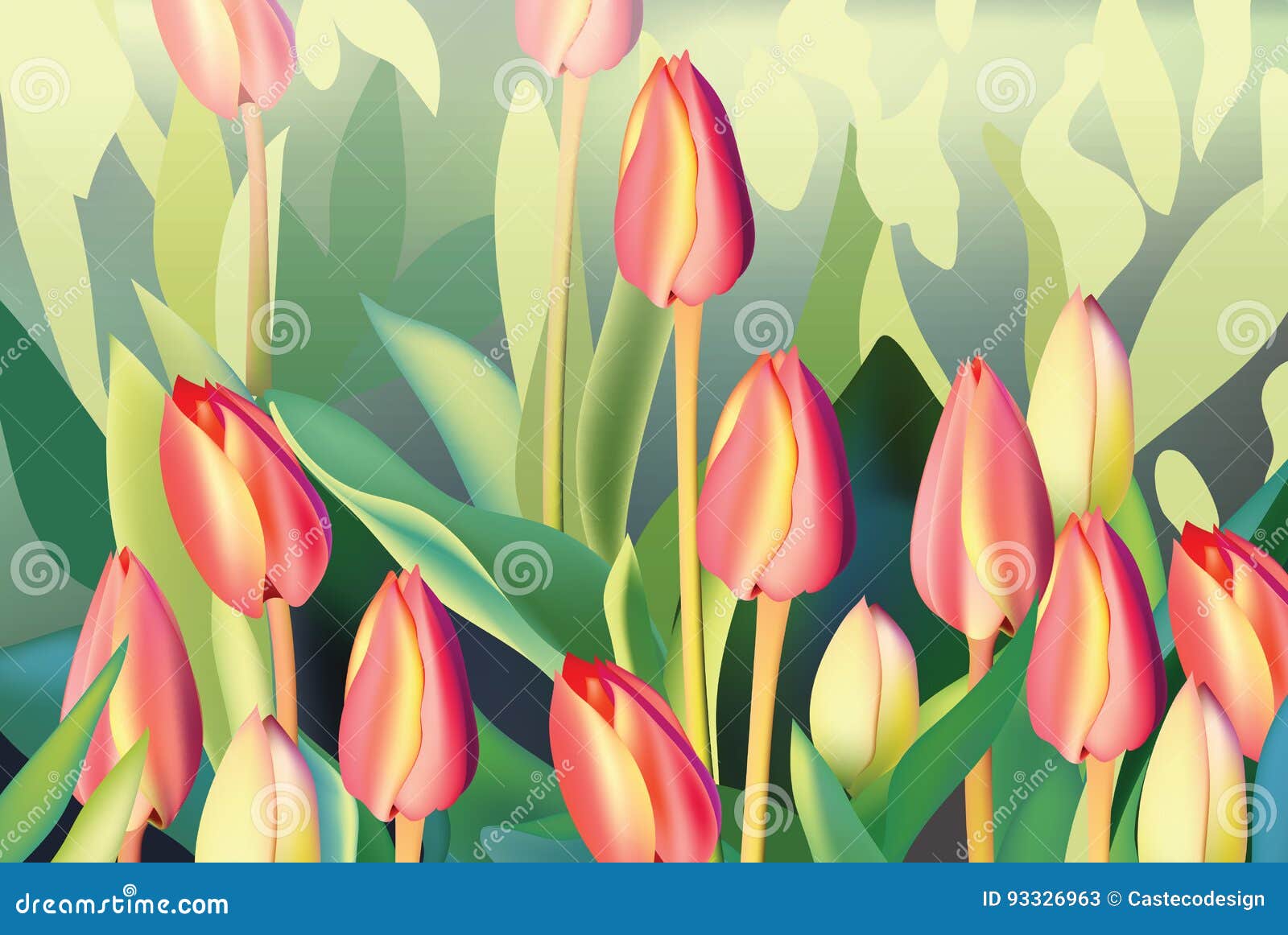 Red Tulip Flowers Spring Season Invitation Background. Vector ...