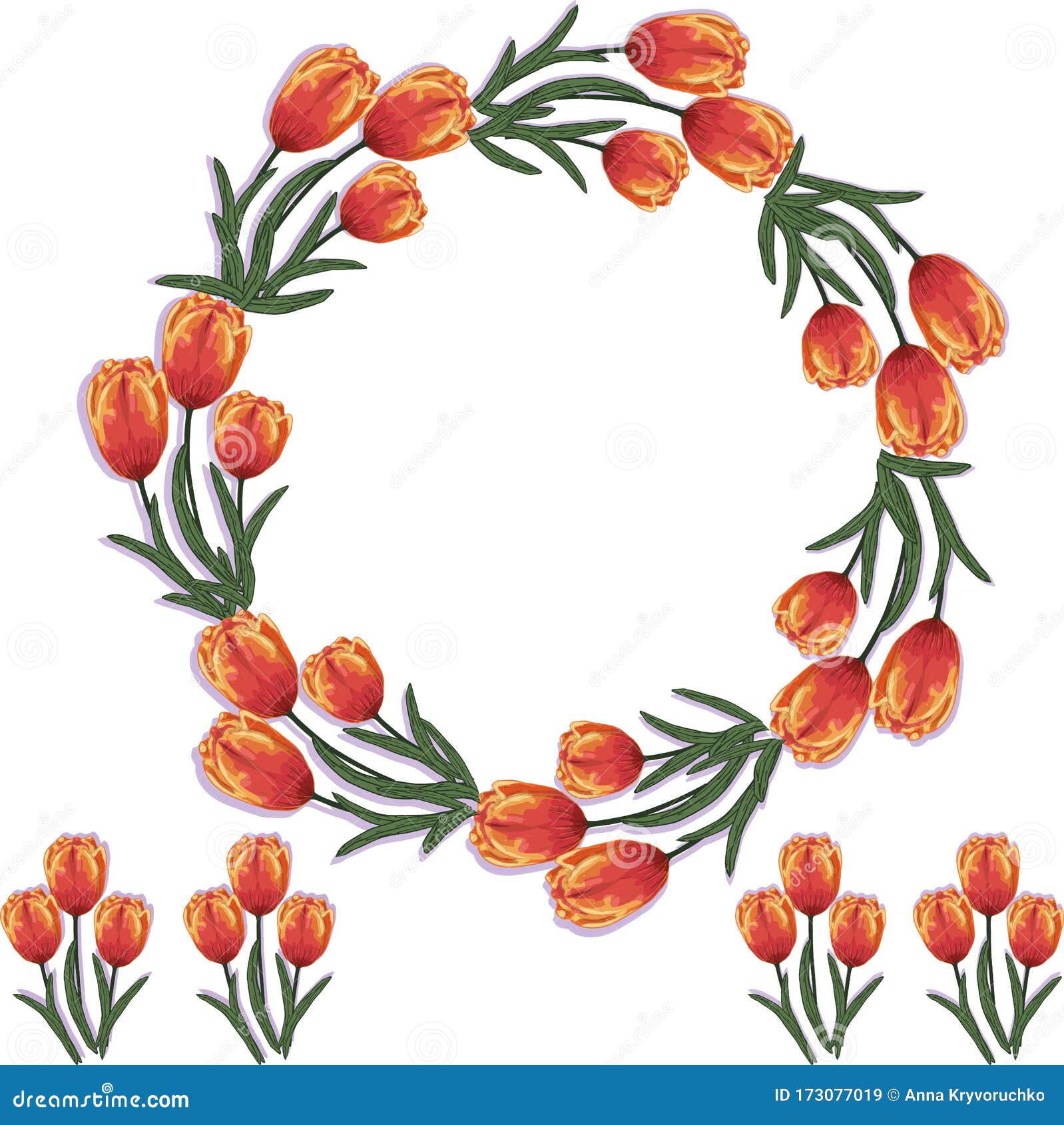 Bouquet of Tulips, Wreath of Yellow-red Tulips Vector Stock Vector ...