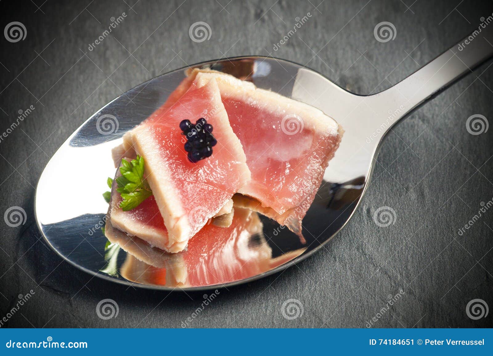 Red tuna on a spoon stock image. Image of delicious, appetizer - 74184651