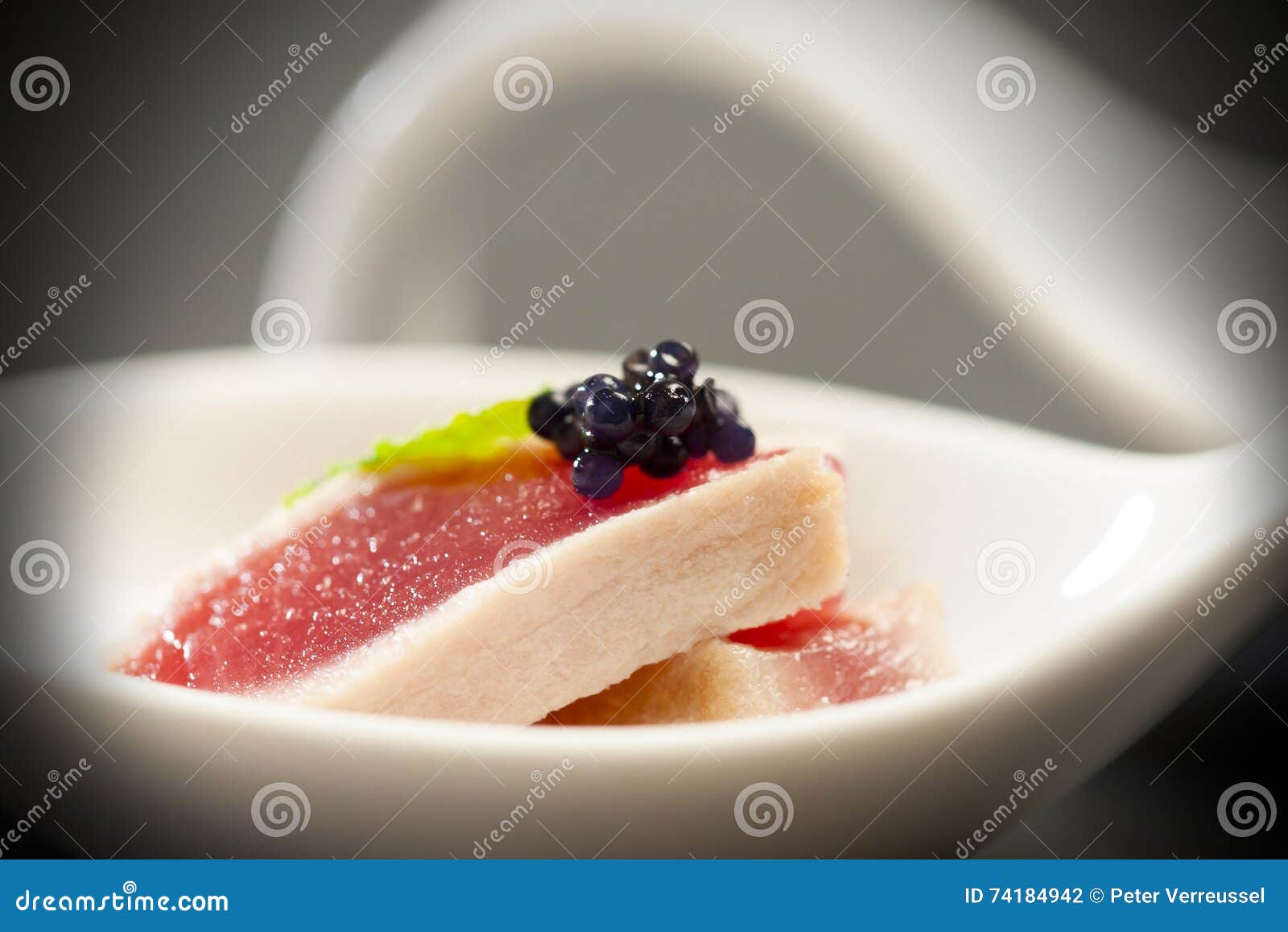 Red tuna on a spoon stock photo. Image of dish, rice - 74184942