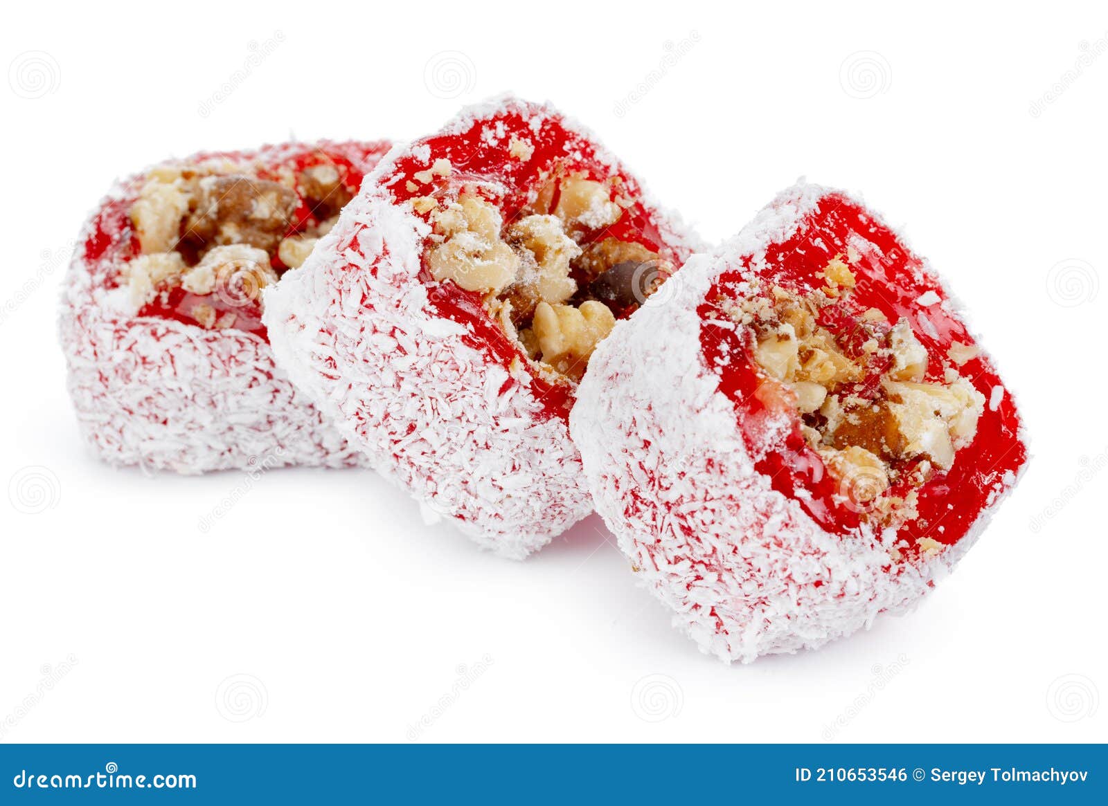 Red Turkish Delight with Nuts in Powdered Sugar Isolated on White Stock ...
