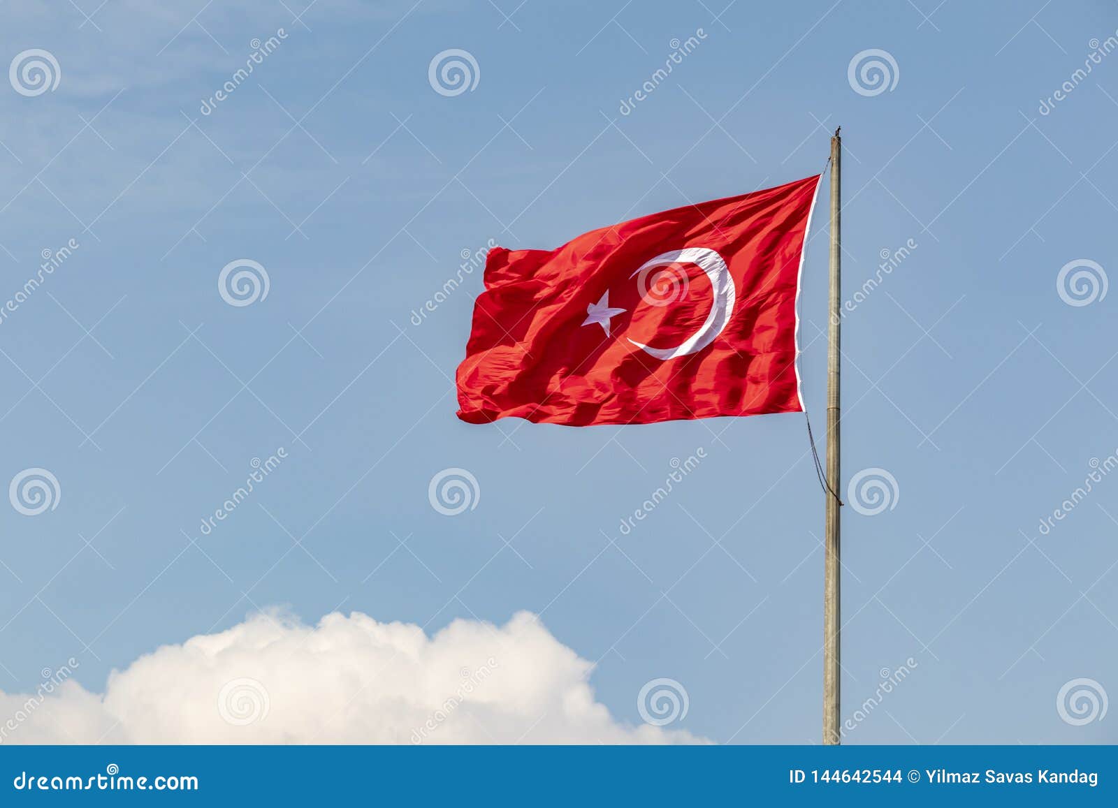 Red Turkish Flag with Moon and Star on Flagpole Stock Photo - Image of ...
