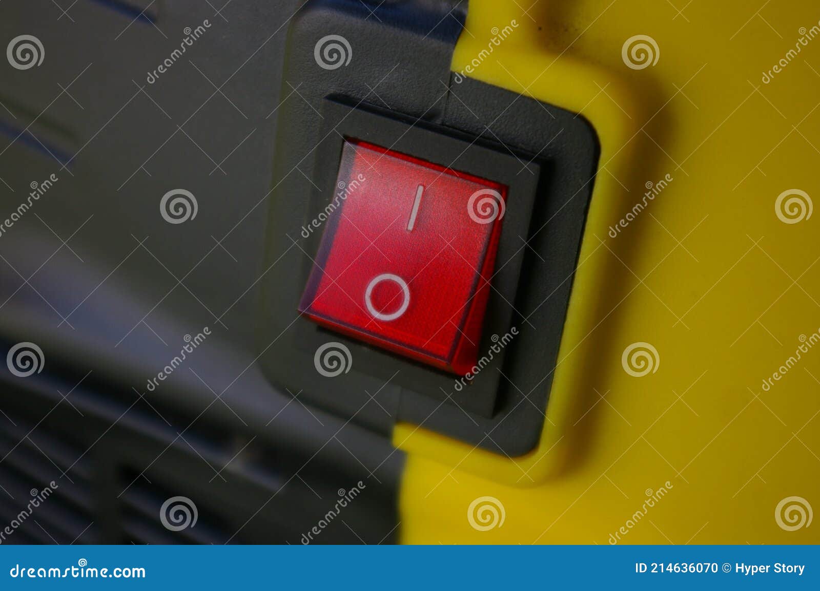 Red Turn on Off Power Button. Toggle Switch Button on a Yellow and ...