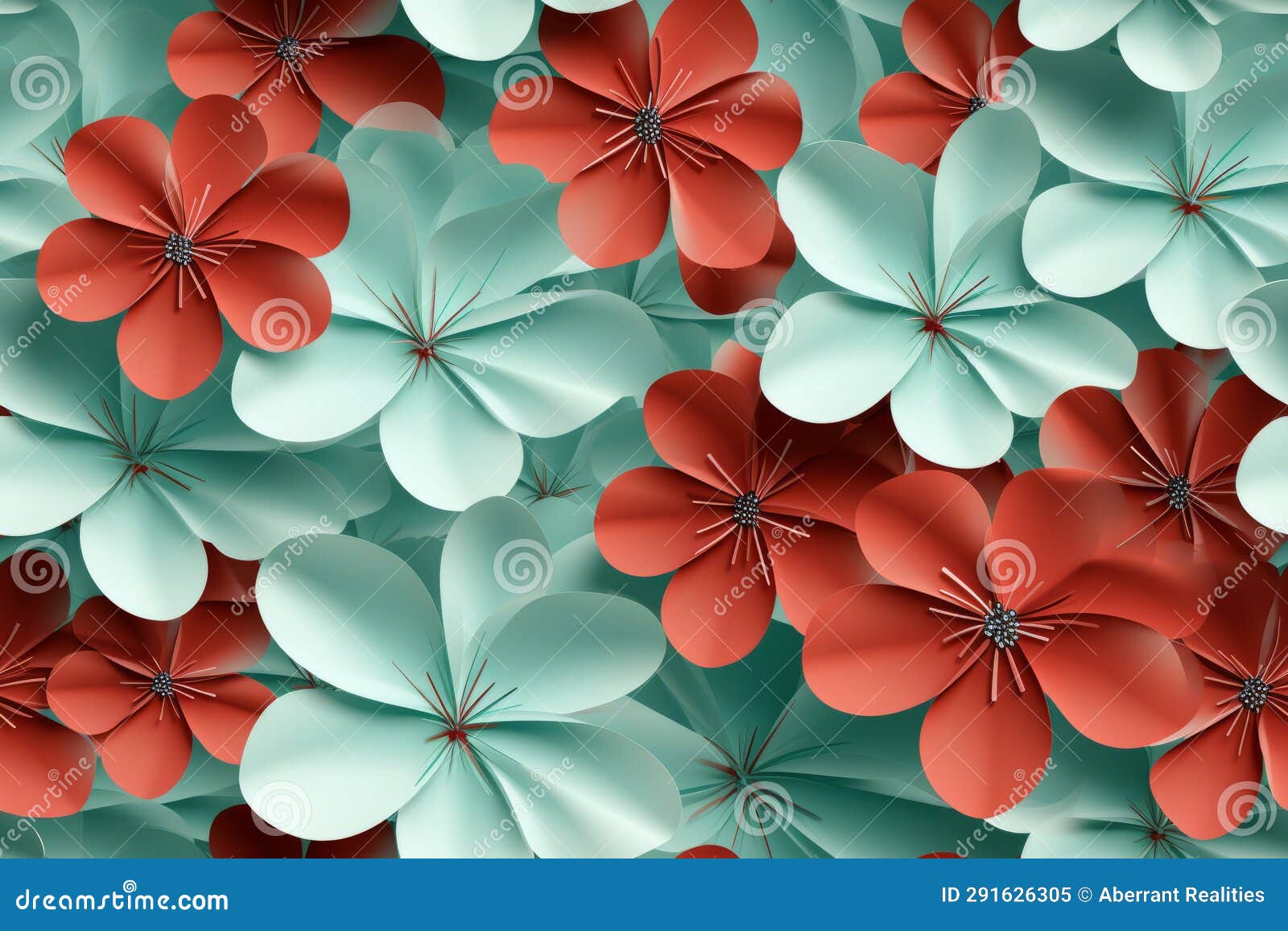 Red and Turquoise Flowers on a Blue Background Stock Illustration ...
