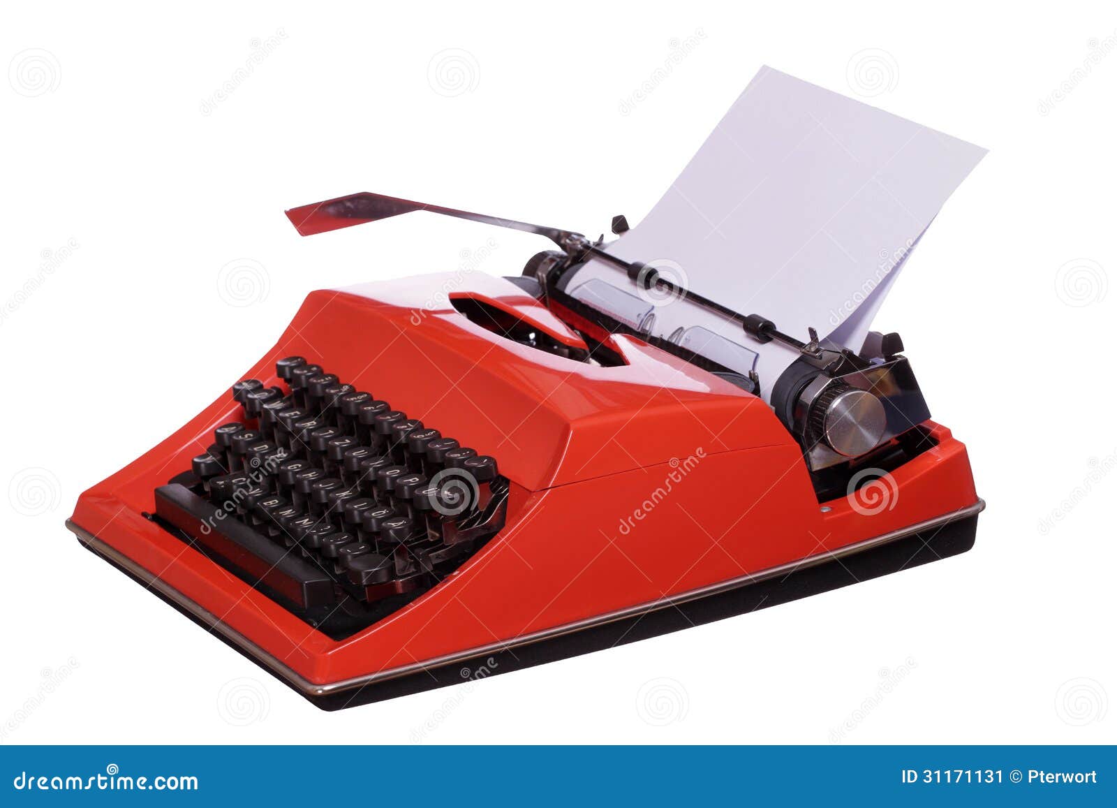 Red typewriter with paper stock image. Image of document - 31171131
