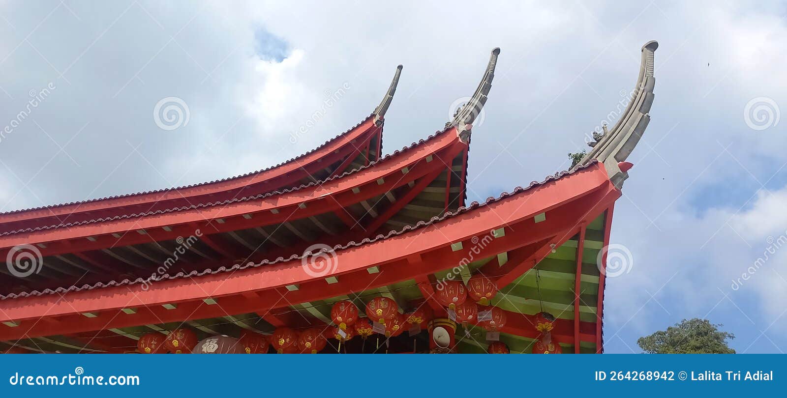 A Red Typical Chinese Rooftop with a Lampion Stock Photo - Image of ...