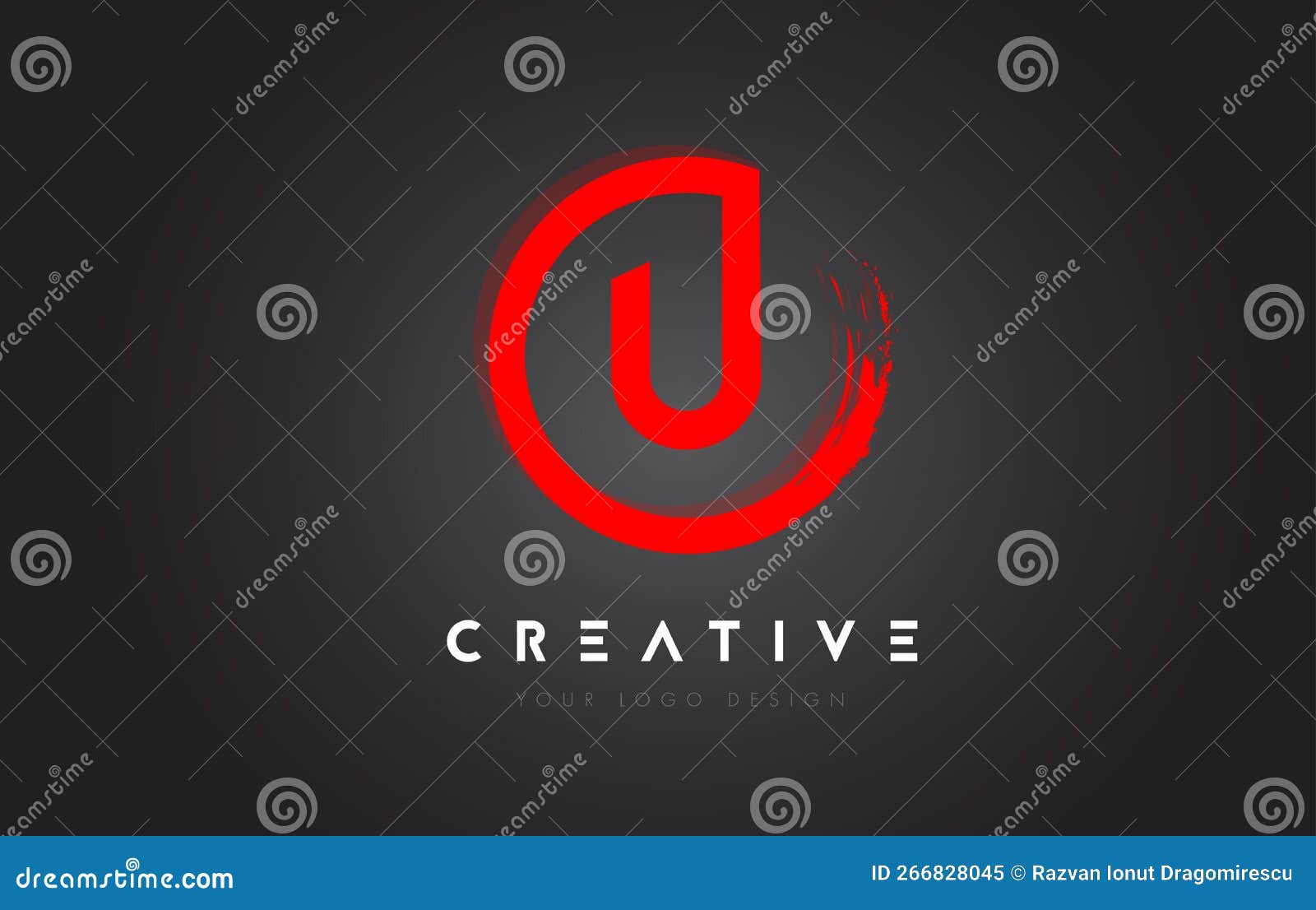 Red U Circular Letter Logo with Circle Brush Design and Black ...