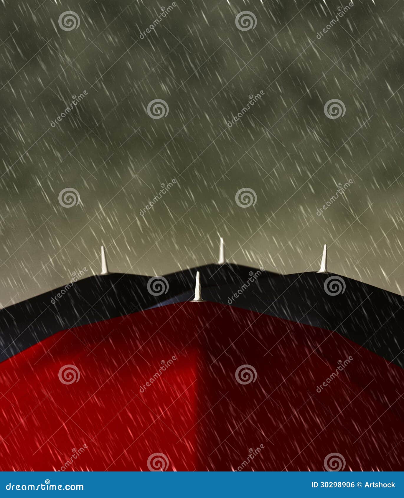 Red umbrella in the rain stock illustration. Illustration of autumn ...