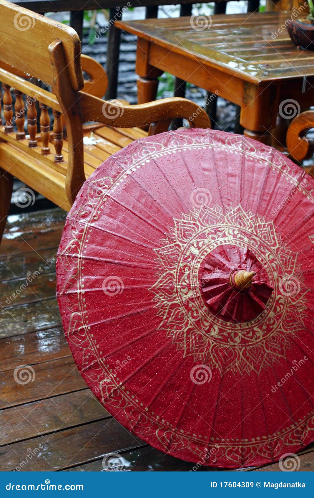 Red Umbrella in the Rain stock image. Image of thai, deck - 17604309