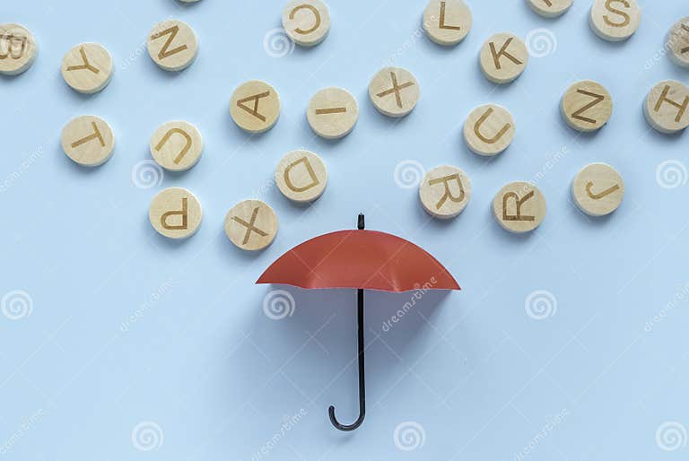 A Red Umbrella with a Rain of Alphabet Stock Image - Image of filter ...