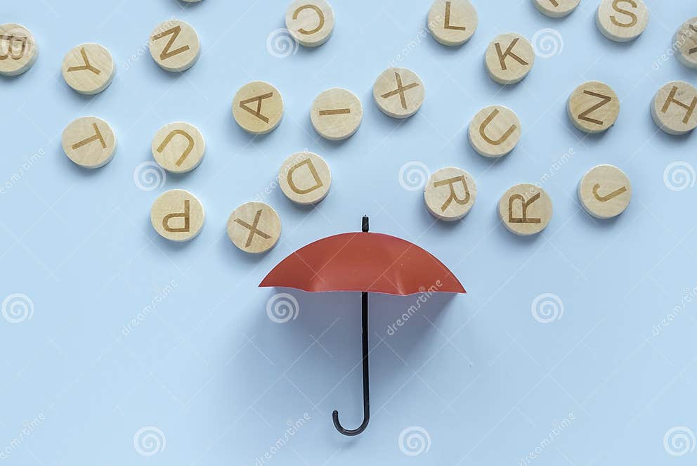 A Red Umbrella with a Rain of Alphabet Stock Image - Image of filter ...