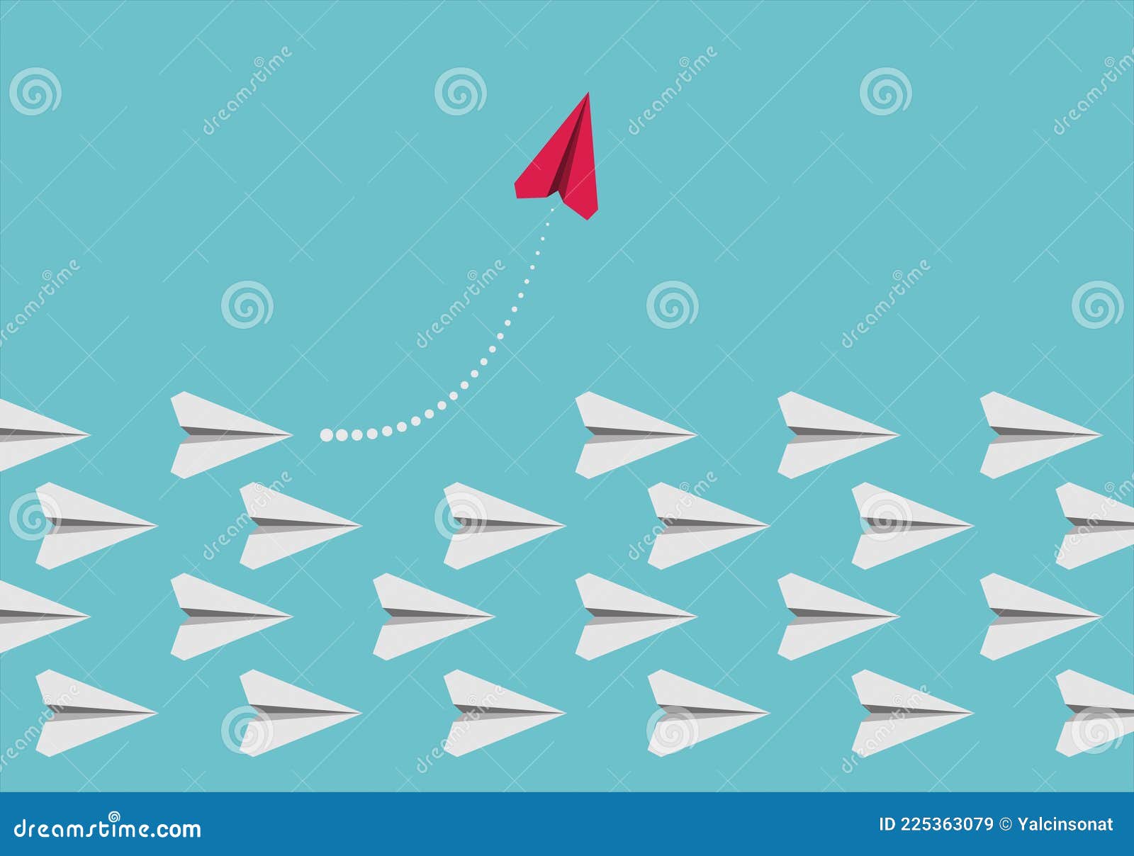Red Unique Paper Plane Changing Direction, Dividing From Group. Game ...