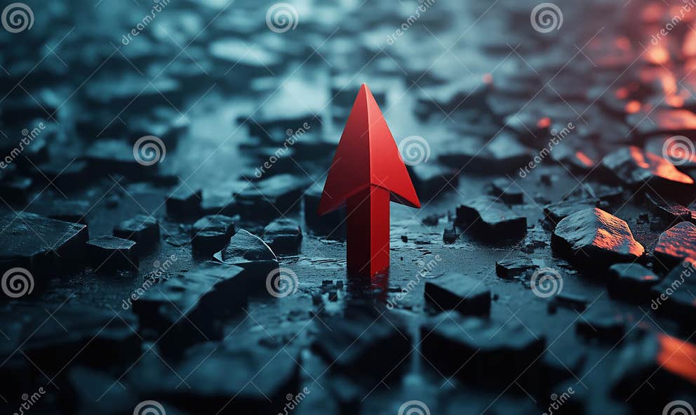 Red Upward Arrow Symbolizing Growth and Progress on Dark Textured ...