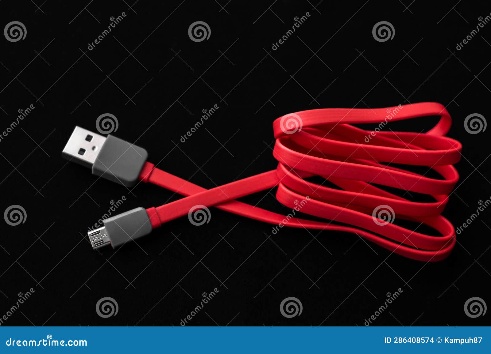 Red Usb Cable for Charging Phone, Gadgets, Charging Close Up Stock ...