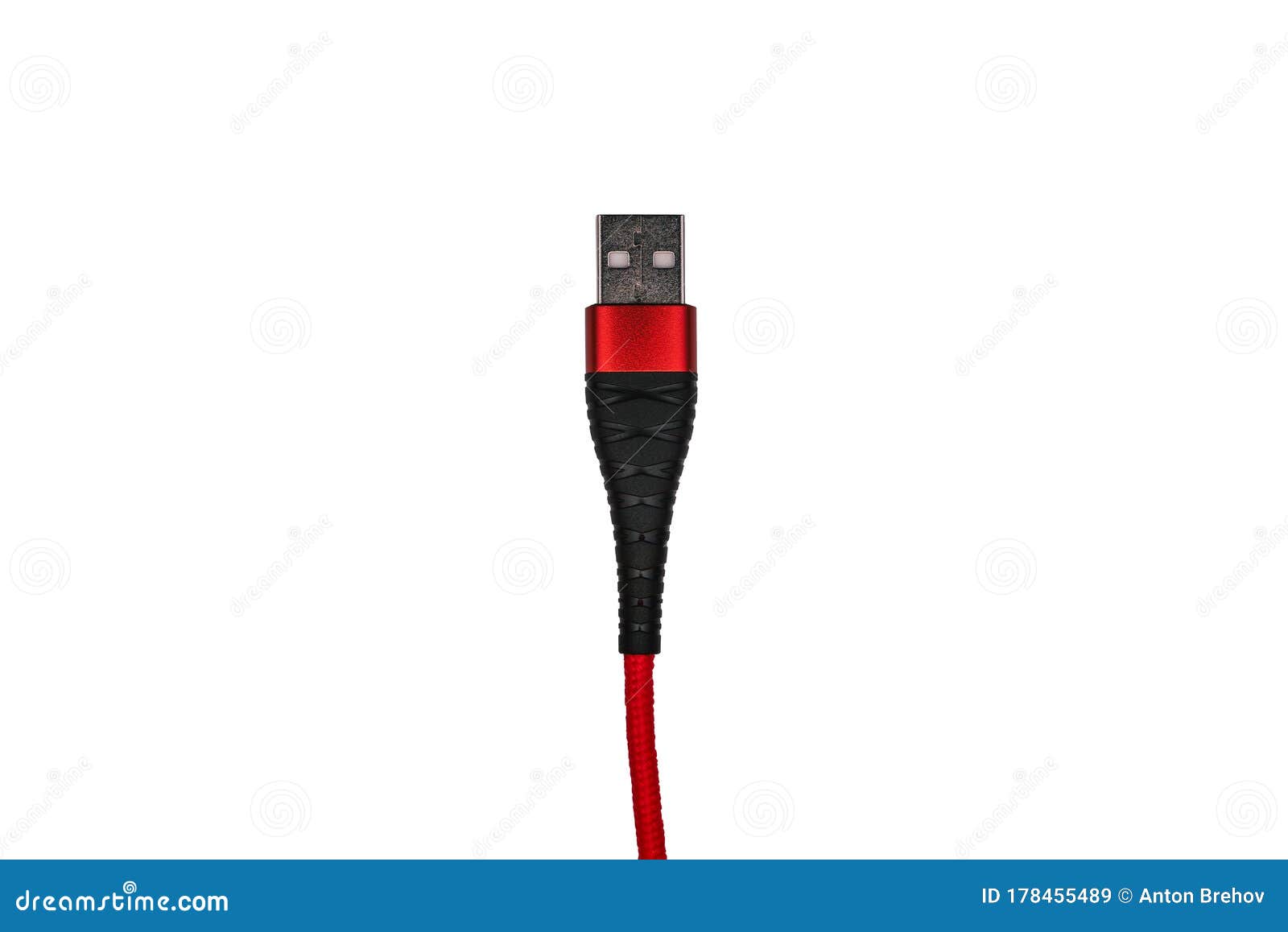 Red USB Cable Isolated on a White Background. a Wire for Smartphones ...