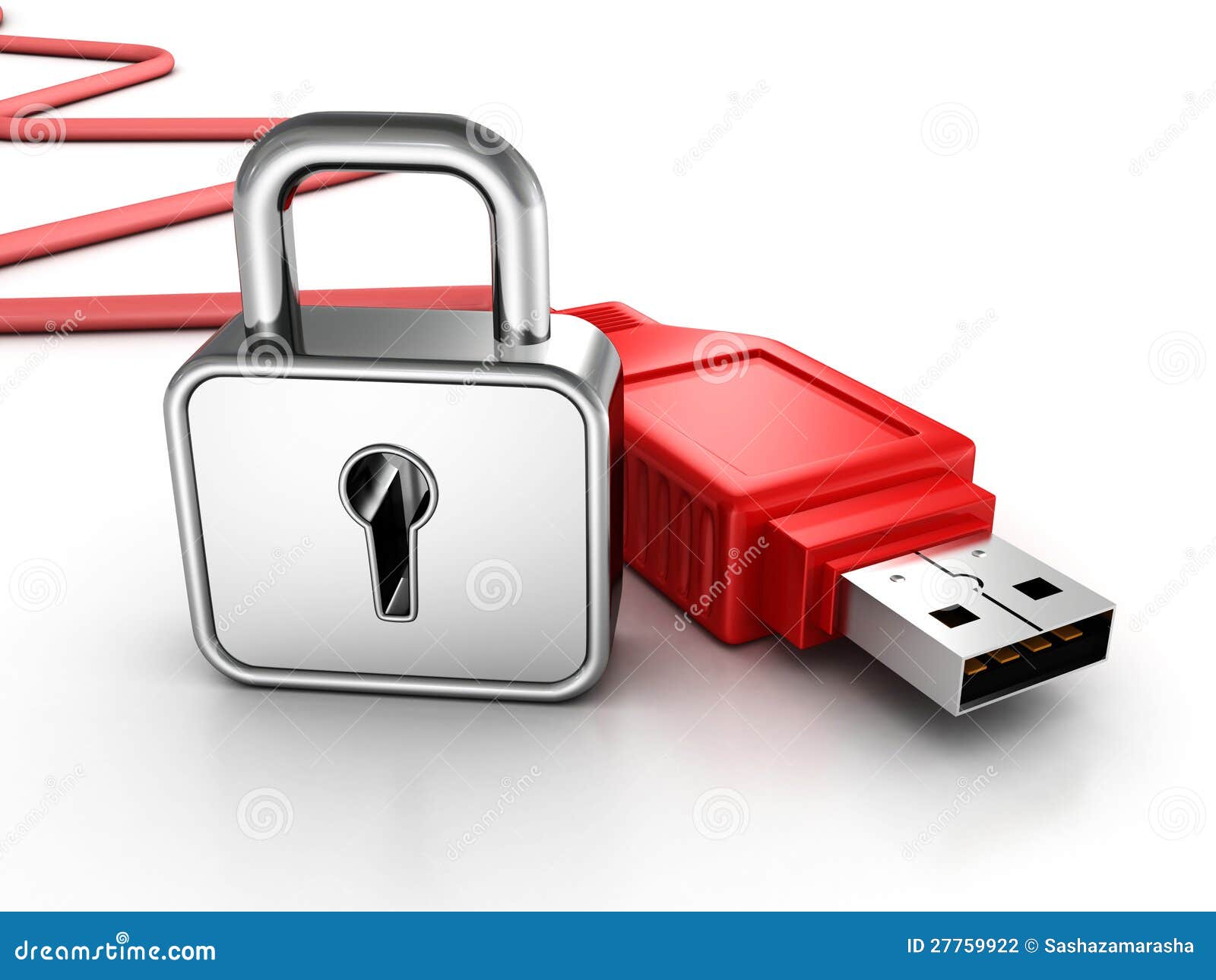Red Usb Cable with Padlock. Data Security Concept Stock Illustration ...