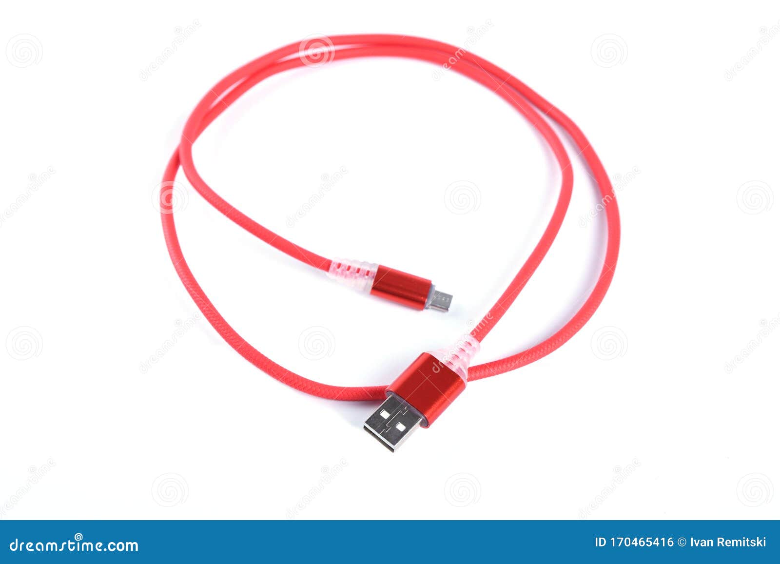 Red USB Cable for Smartphone Charge Isolated on White Background Stock ...
