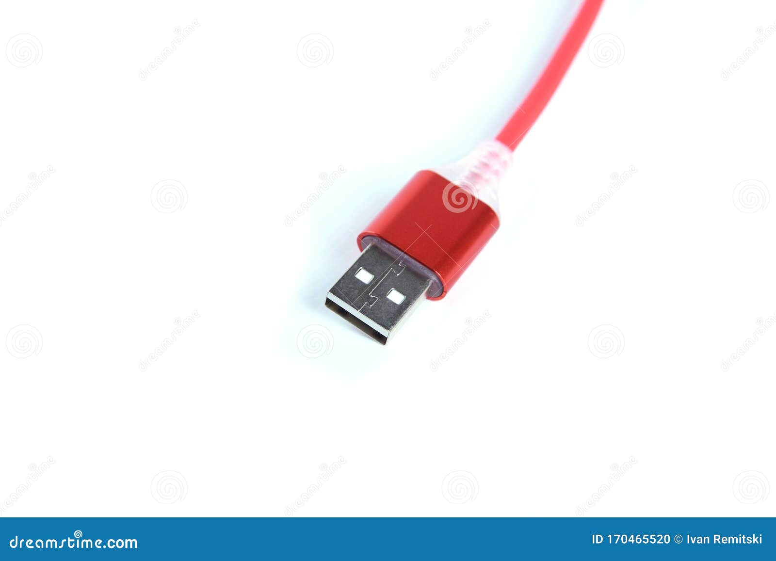 Red USB Cable for Smartphone Charge Isolated on White Background Stock ...