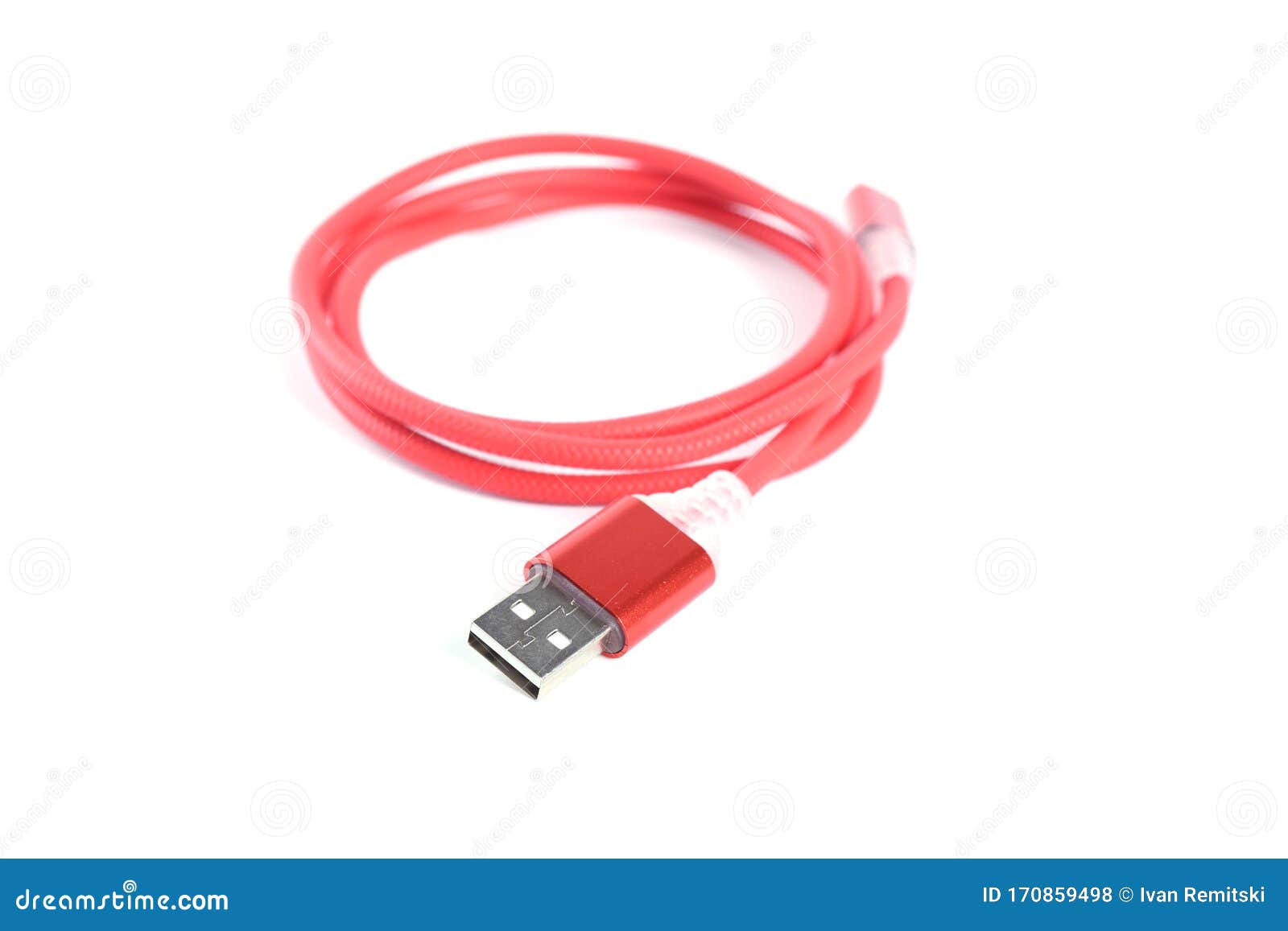 Red USB Cable for Smartphone Charge Isolated on White Background Stock ...