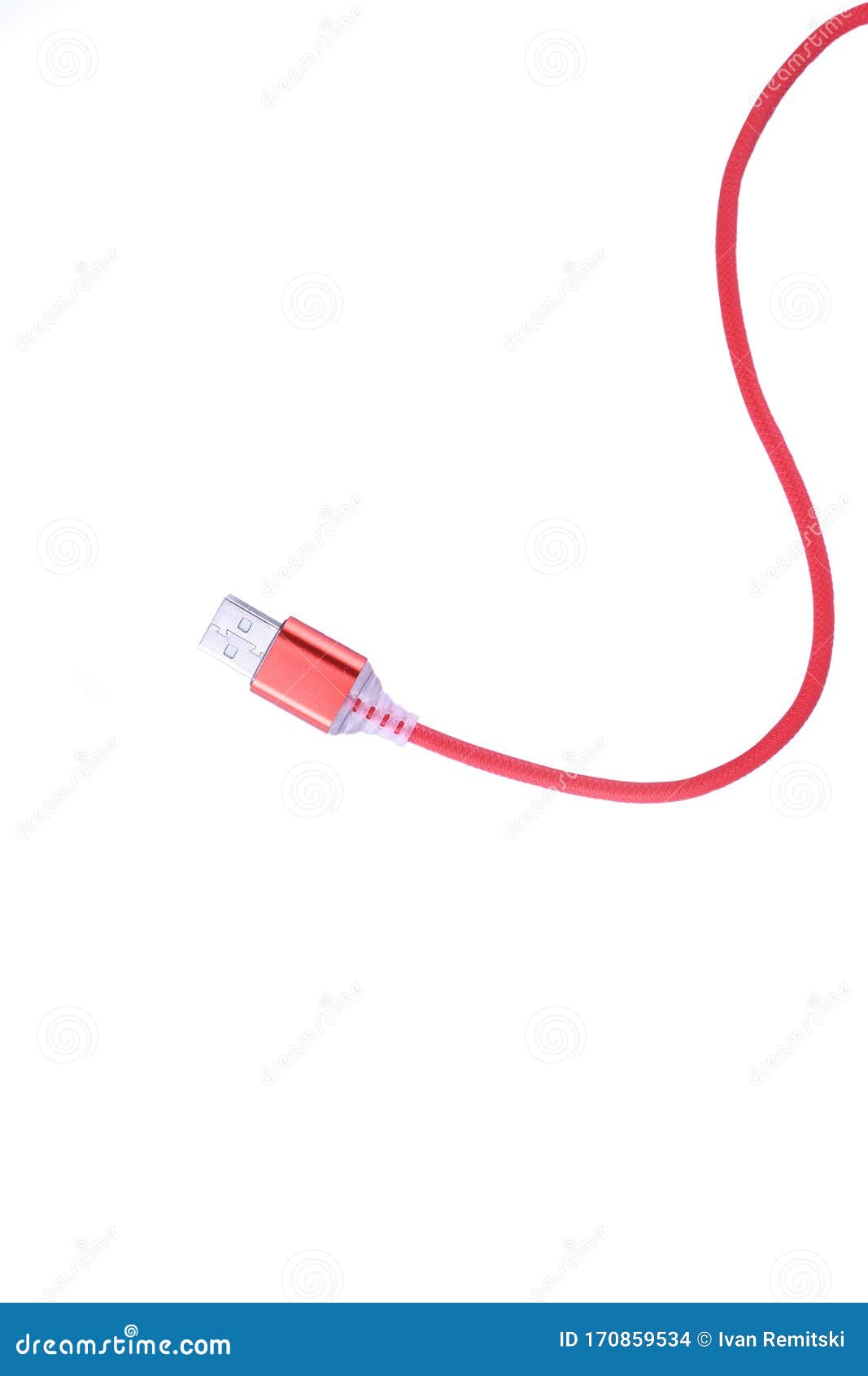 Red USB Cable for Smartphone Charge Isolated on White Background Stock ...