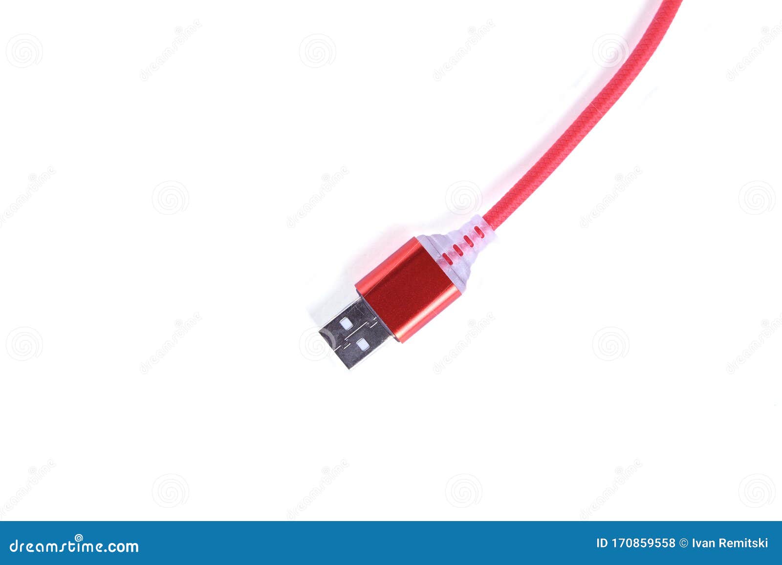 Red USB Cable for Smartphone Charge Isolated on White Background Stock ...