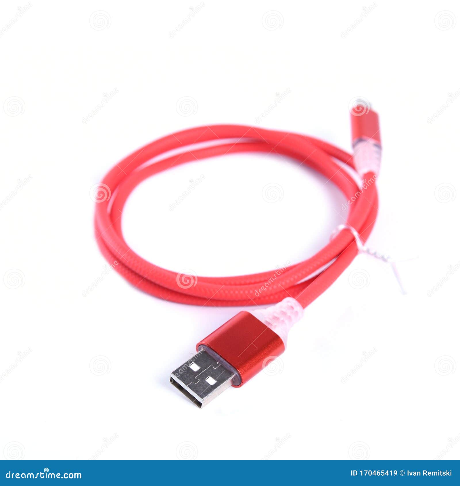 Red USB Cable for Smartphone Charge Isolated on White Background Stock ...