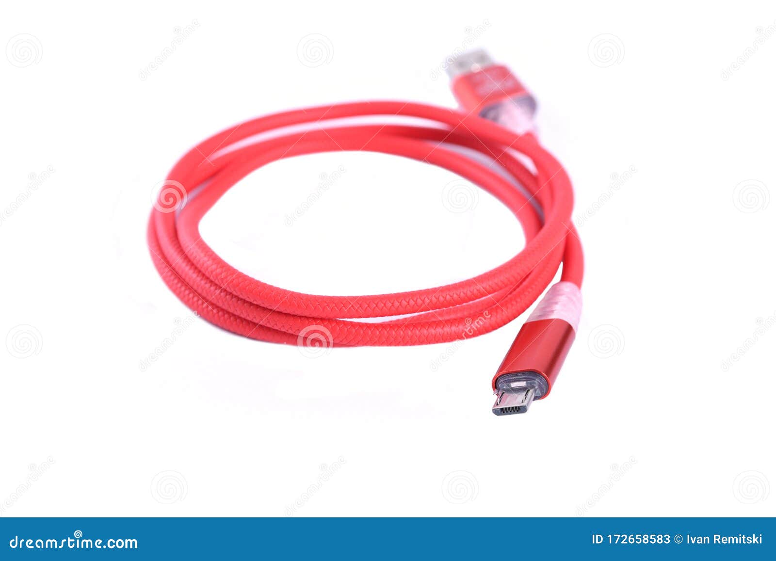 Red USB Cable for Smartphone Charge Isolated on White Background Stock ...