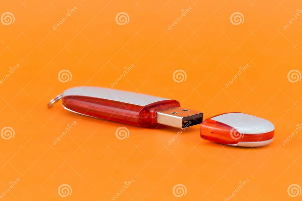 Red USB Flash Memory on a Orange Background Stock Photo - Image of ...