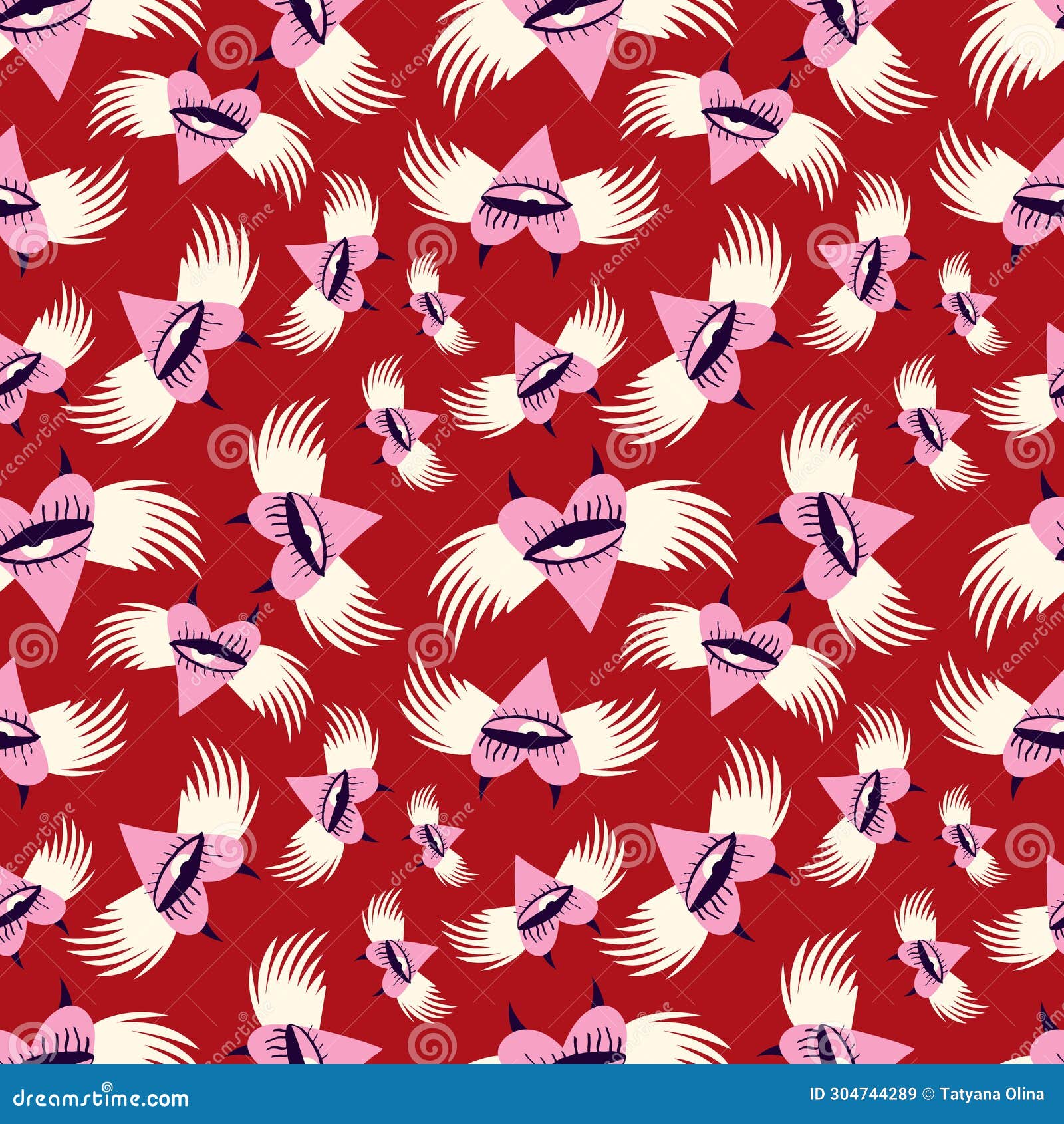 Red Valentine S Day Pattern with Strange Hearts. a Pattern of Devilish ...