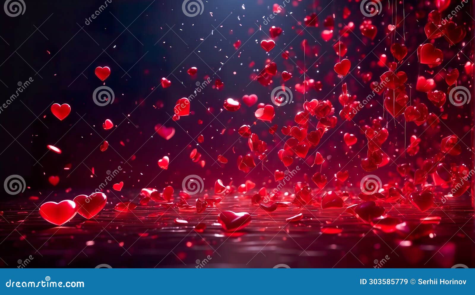 Red Valentines Day Hearts Raining Down Ai Generated Stock Image - Image ...