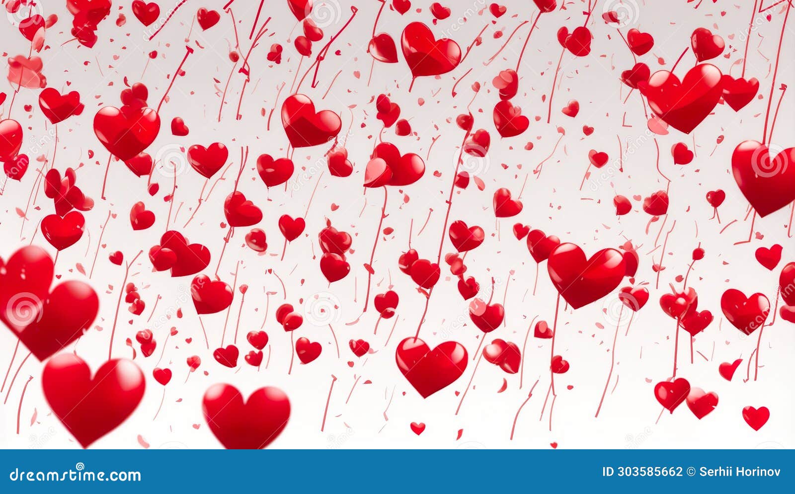 Red Valentines Day Hearts Raining Down Isolated on White Background Ai ...